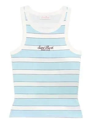 MC2 SAINT BARTH Ada Striped Logo Detail Tank Top - Blue