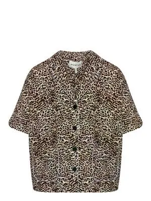 Munthe Leopard Print Short Sleeve Shirt With Contrast Piping - Neutrals