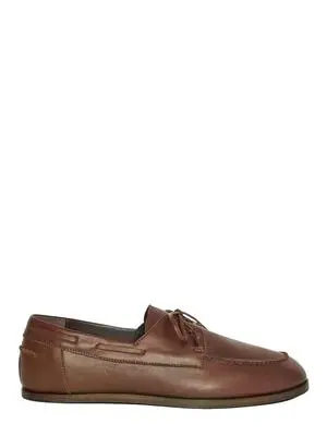 LARDINI Leather Lace-up Boat Shoes - Brown