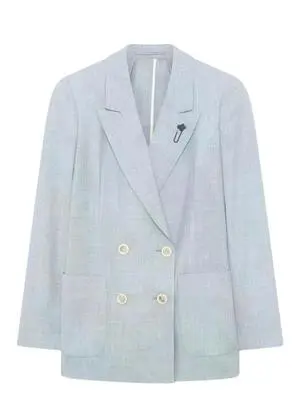 LARDINI Double-breasted Peak Lapel Blazer - Blue