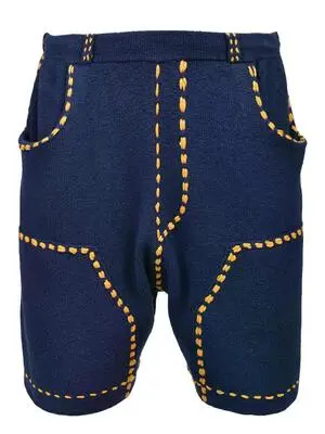 PHINGERIN Contrast Stitch Knitted Shorts - Blue