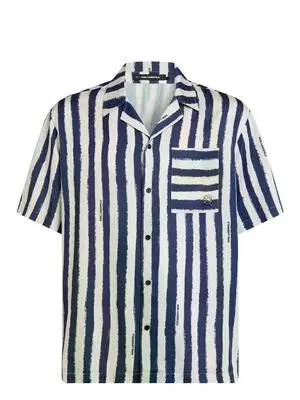 Karl Lagerfeld Ikon Striped Bowling Shirt - Blue