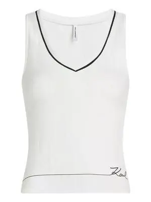 Karl Lagerfeld V-neck Signature Lounge Tank Top - White
