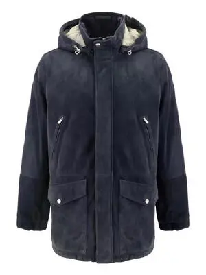 Brunello Cucinelli Hooded Zip-up Leather Parka - Blue