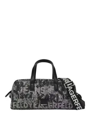 Karl Lagerfeld Logo Print Denim Bowling Bag - Grey