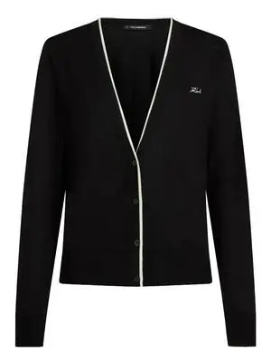 Karl Lagerfeld Merino Wool Cardigan With Contrast Trim - Black