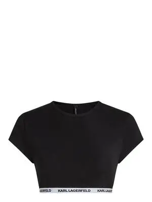 Karl Lagerfeld Essential Logo-tape Cropped Cotton Top - Black