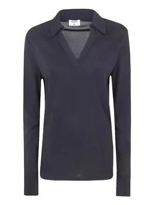 Filippa K V-neck Long-sleeve T-shirt With Spread Collar - Black