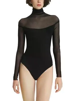 2310 STUDIO Mesh Panel Long Sleeve Bodysuit - Black