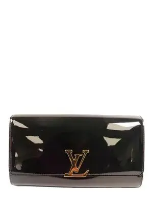 LOUIS VUITTON Patent Leather Embossed Monogram Louise Pouch Bag - Black