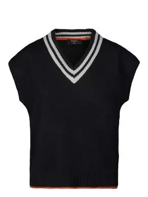 MOORER Striped V-neck Vest - Blue