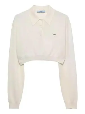 Prada Cropped Cashmere Polo Shirt - Neutrals