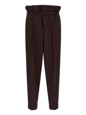 Saint Laurent Belted Paper-bag Waist Trousers - Brown