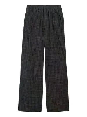 Balenciaga Check-pattern Embroidered-logo Wide-leg Trousers - Grey