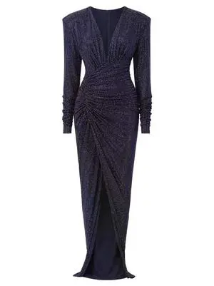 Alexandre Vauthier Crystal Embellished Draped Maxi Dress - Blue