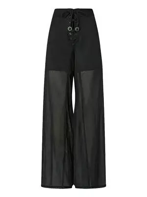 Pinko Sheer Lace-up Wide-leg Trousers - Black