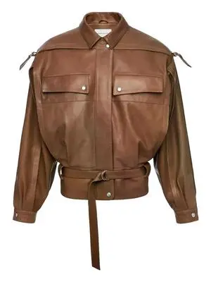 Magda Butrym Belted Leather Jacket - Brown