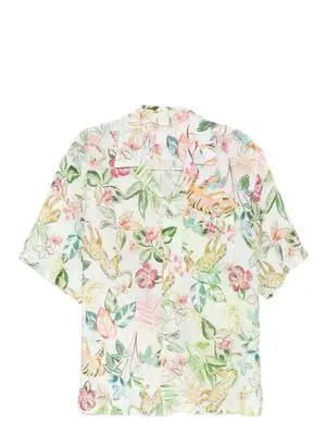 120% Lino Floral-print Shirt - Neutrals