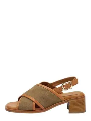 FRAU Crossover Strap Block Heel Sandals - Neutrals