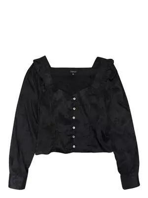Callipygian Floral Jacquard Ruffled Blouse - Black