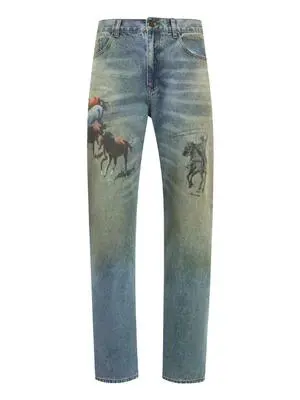 ONE OF THESE DAYS Graphic Print Straight-leg Jeans - Blue