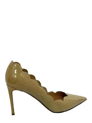 Valentino Garavani Beige Patent Leather Scalloped Pointed-toe Pumps - Neutrals