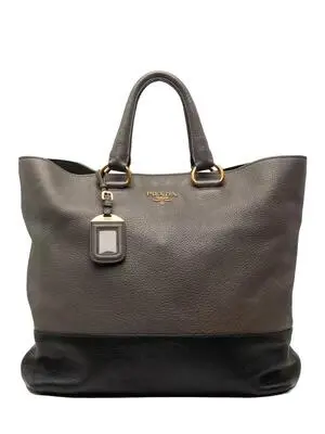 Prada Bicolor Vitello Daino Open Convertible Tote Satchel - Brown