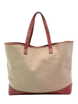 Gucci Canvas Tote Bag With Embossed Leather Trim - Neutrals