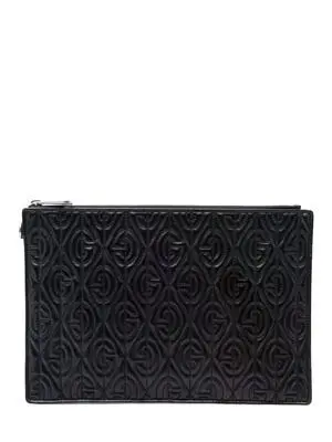 Gucci Quilted Leather G Rhombus Zip Clutch Bag - Black