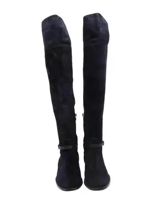 Burberry Suede Buckled Knee-high Boots - Blue