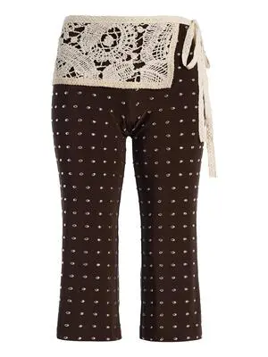 SIEDRES Gianna Lace-detailed Studded Capri Pants - Brown