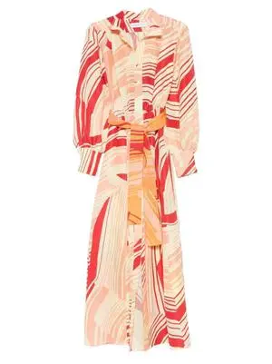 Raquel Diniz Abstract Print Belted Maxi Dress - Neutrals