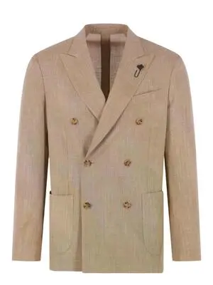 LARDINI Double-breasted Peak-lapel Blazer - Neutrals