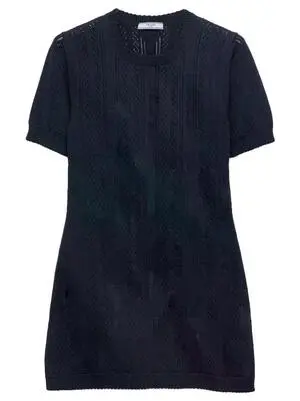 Prada Prada Openwork Cotton Mini Dress With Triangle Logo Blue