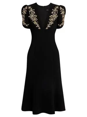 Jenny Packham Embellished Crepe Midi Dress - Black