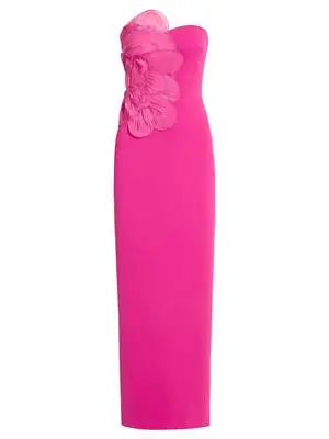 Badgley Mischka Strapless Floral Appliqué Gown - Fuchsia