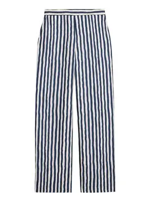 Theory Striped Silk-twill Wide-leg Pants - Navy
