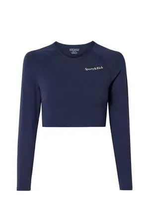 SPORTY & RICH Serif Cropped Stretch Top - Navy