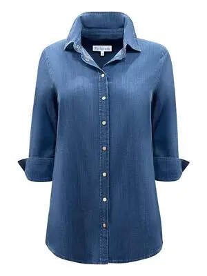 PERLAVERA Denim Three-quarter Sleeve Shirt - Blue