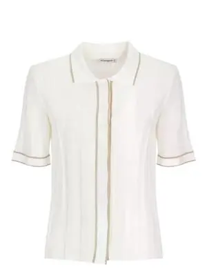 KANGRA Ribbed Knit Contrast Trim Shirt - Neutrals