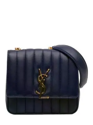 Saint Laurent 2018 Medium Lambskin Monogram Vicky Chain Bag Crossbody Bag - Blue
