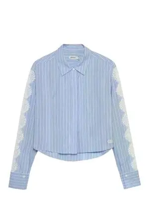 Simkhai Renata Lace-trimmed Cropped Shirt - Blue