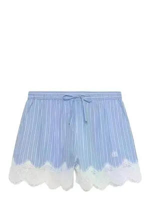 Simkhai Emmie Striped Lace-trimmed Shorts - Blue