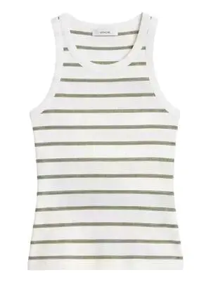 Vince Striped Ribbed Racerback Tank - White