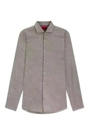 Hugo Slub-texture Long-sleeve Shirt - Grey