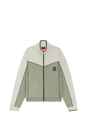 Hugo Colour-block Zip-up Sweatshirt With Logo Detail - Green