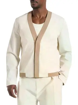Manière De Voir Clovis Textured Contrast-placket Cardigan - Neutrals