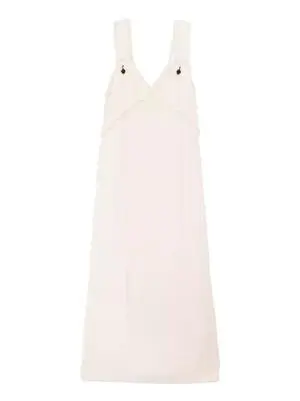 TOTEME V-neck Maxi Dress With Frayed Edges - Neutrals