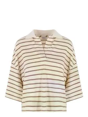 Brunello Cucinelli Striped Polo Top - Neutrals