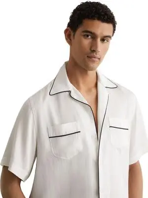 REISS Canyon Jacquard-stripe Piped Shirt - Ivory White